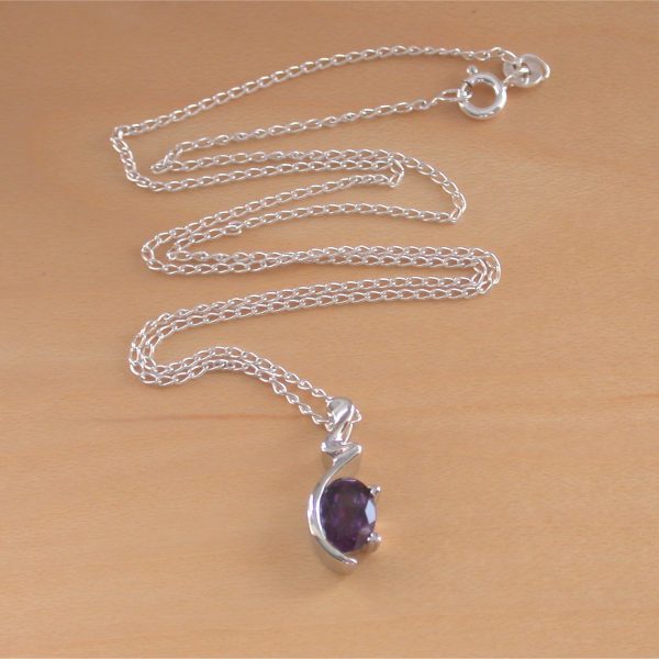 Sterling Silver Amethyst Pendant & Chain | Amethyst Necklace UK - Gift