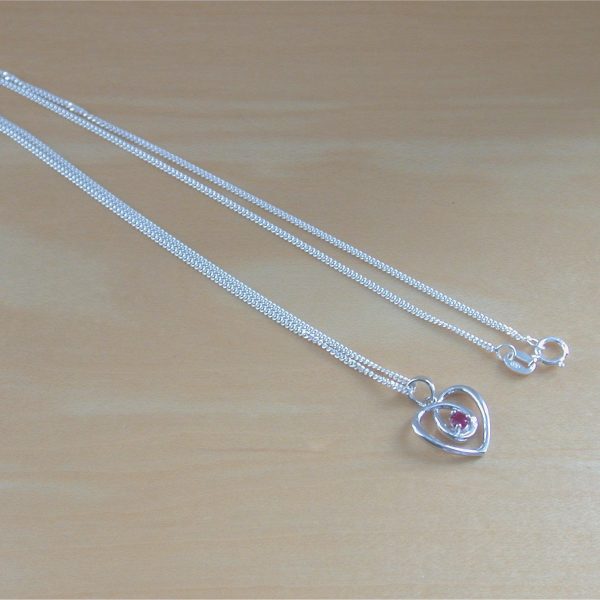 Sterling Silver Ruby Heart Pendant & Chain | Ruby Necklace | UK
