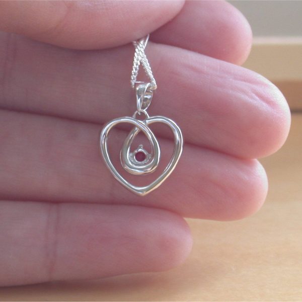 Sterling Silver Ruby Heart Pendant & Chain | Ruby Necklace | UK
