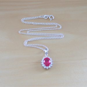 Ruby Jewellery UK | Sterling Silver Ruby & Cz Necklace and Earrings Set