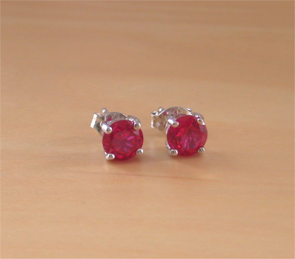 Sterling Silver Ruby Round Stud Earrings | Ruby Jewellery|Ruby Birthstone
