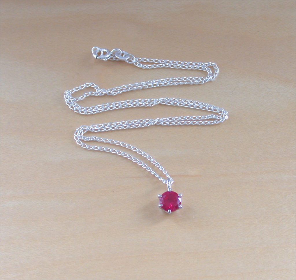 Sterling Silver Ruby Solitaire Pendant & Chain | Ruby Necklace UK