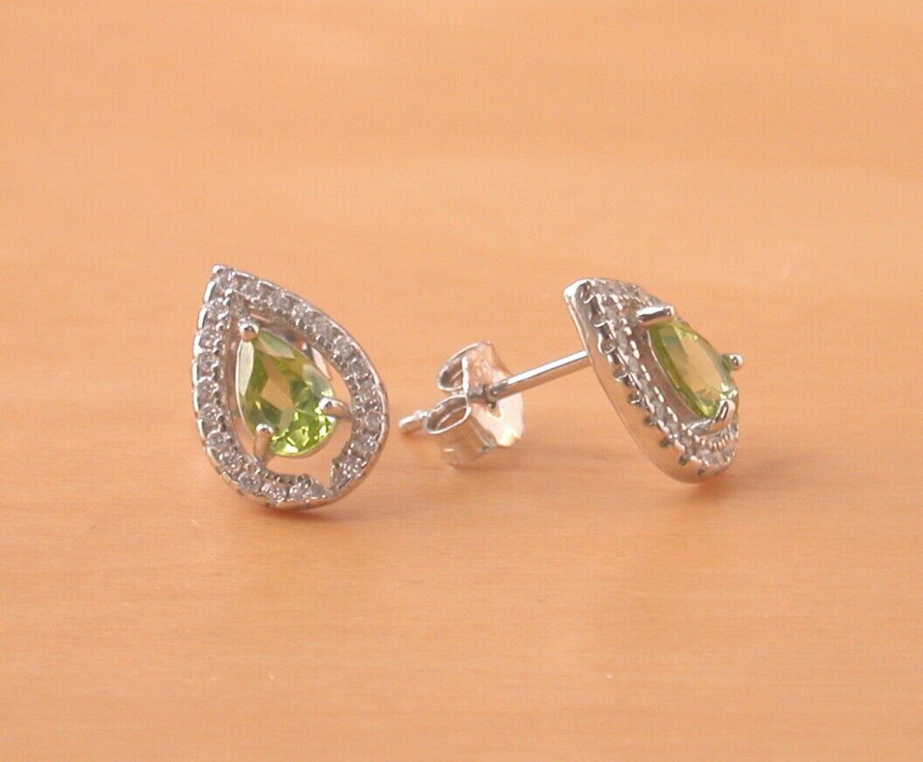 Sterling Silver Peridot & Cz Stud Earrings | Peridot Stud Earrings|UK