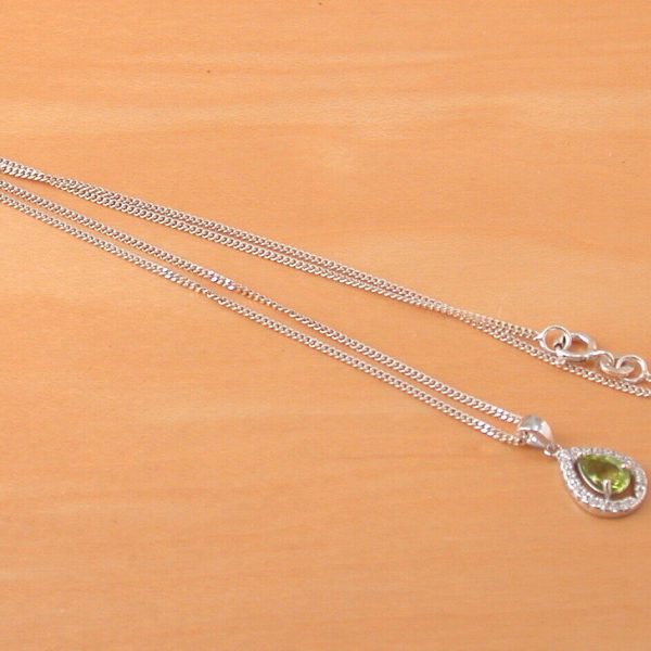 Sterling Silver Peridot & Cz Pendant & Chain | Silver Peridot Necklace UK