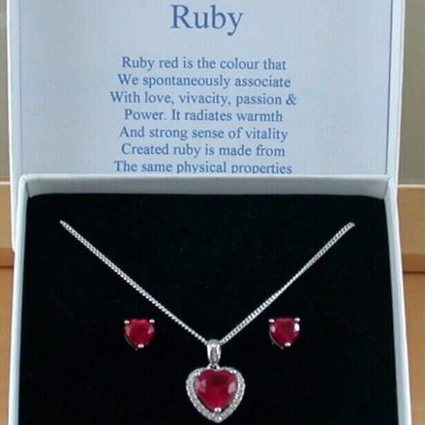 Sterling Silver Ruby Necklace and Earrings| Ruby Jewellery UK | Ruby Gift