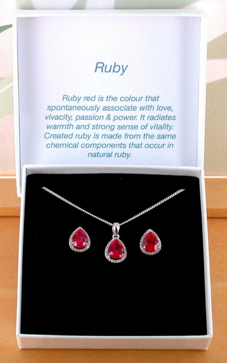 Sterling Silver Ruby Necklace and Earrings| Ruby Jewellery UK | Ruby Gift