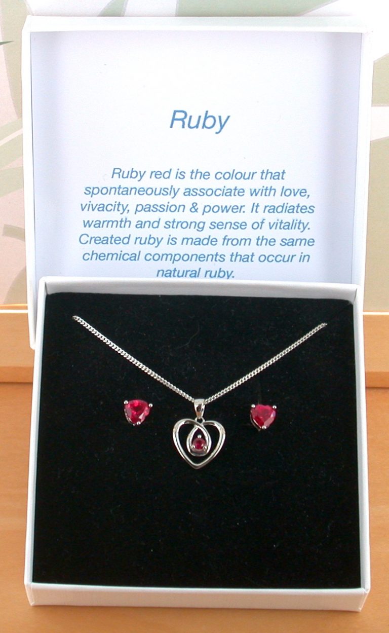 Sterling Silver Ruby Necklace and Earrings| Ruby Jewellery UK | Ruby Gift