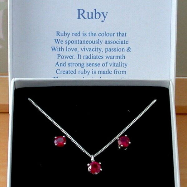 Sterling Silver Ruby Necklace and Earrings| Ruby Jewellery UK | Ruby Gift