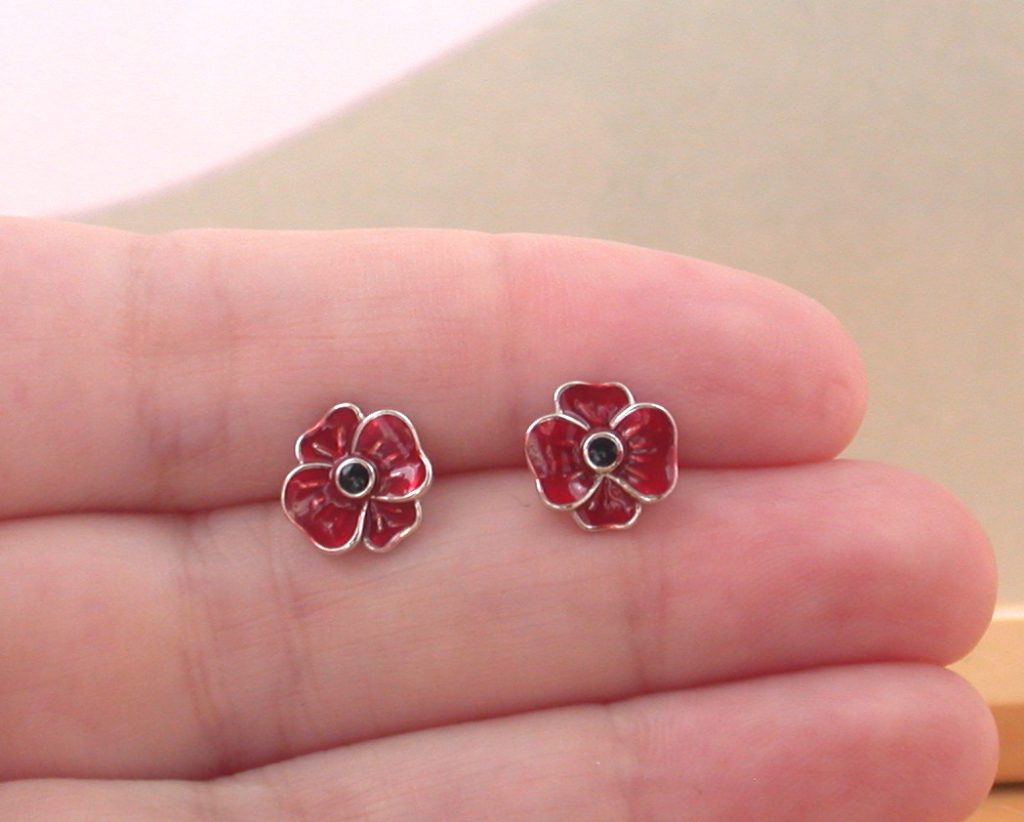 Sterling Silver Poppy Necklace and Earrings | Remembrance Day