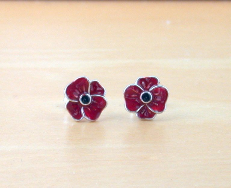Sterling Silver Poppy Necklace and Earrings | Remembrance Day