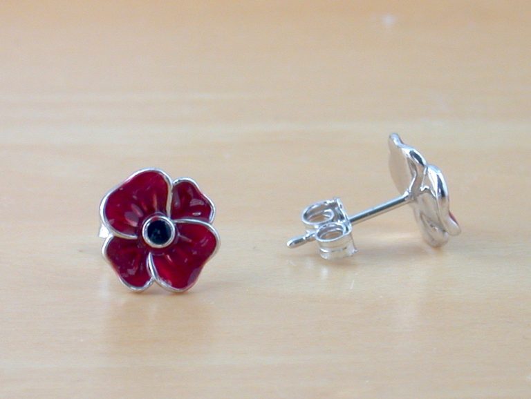 Sterling Silver Poppy Necklace and Earrings | Remembrance Day