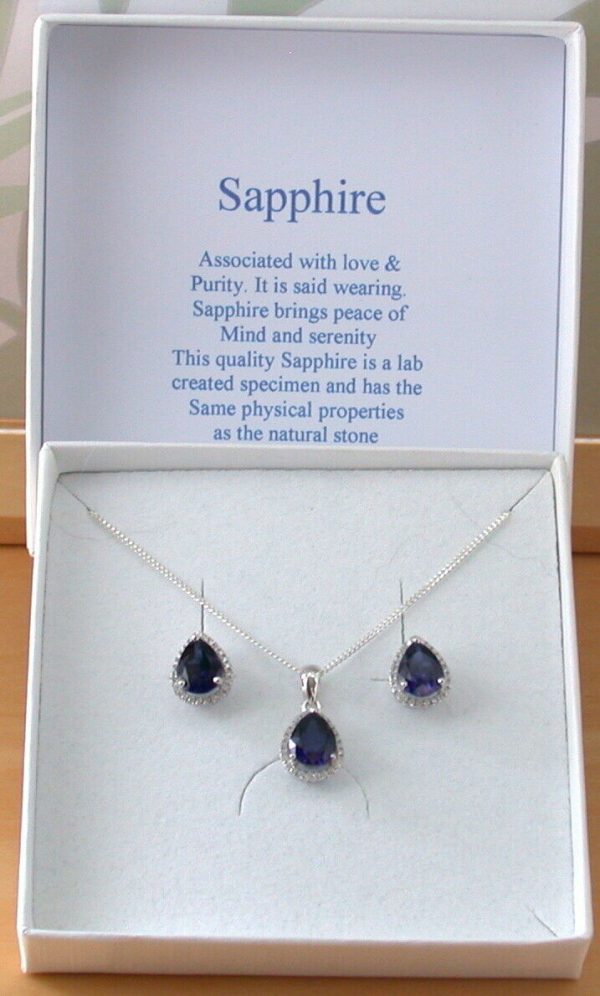 Sapphire Jewellery | Sterling Silver Sapphire Necklace and Earrings|UK