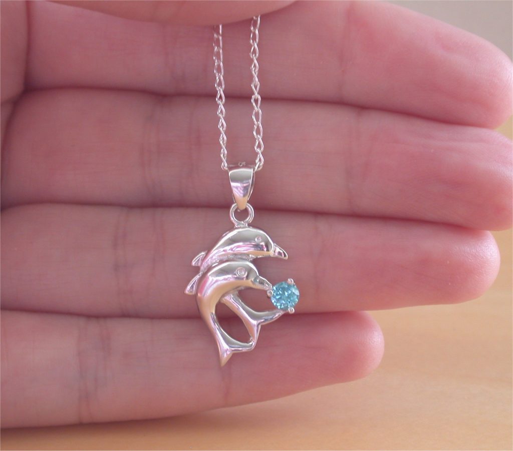 Sterling Silver Cz Dolphin Pendant & Chain | Dolphin Necklace UK