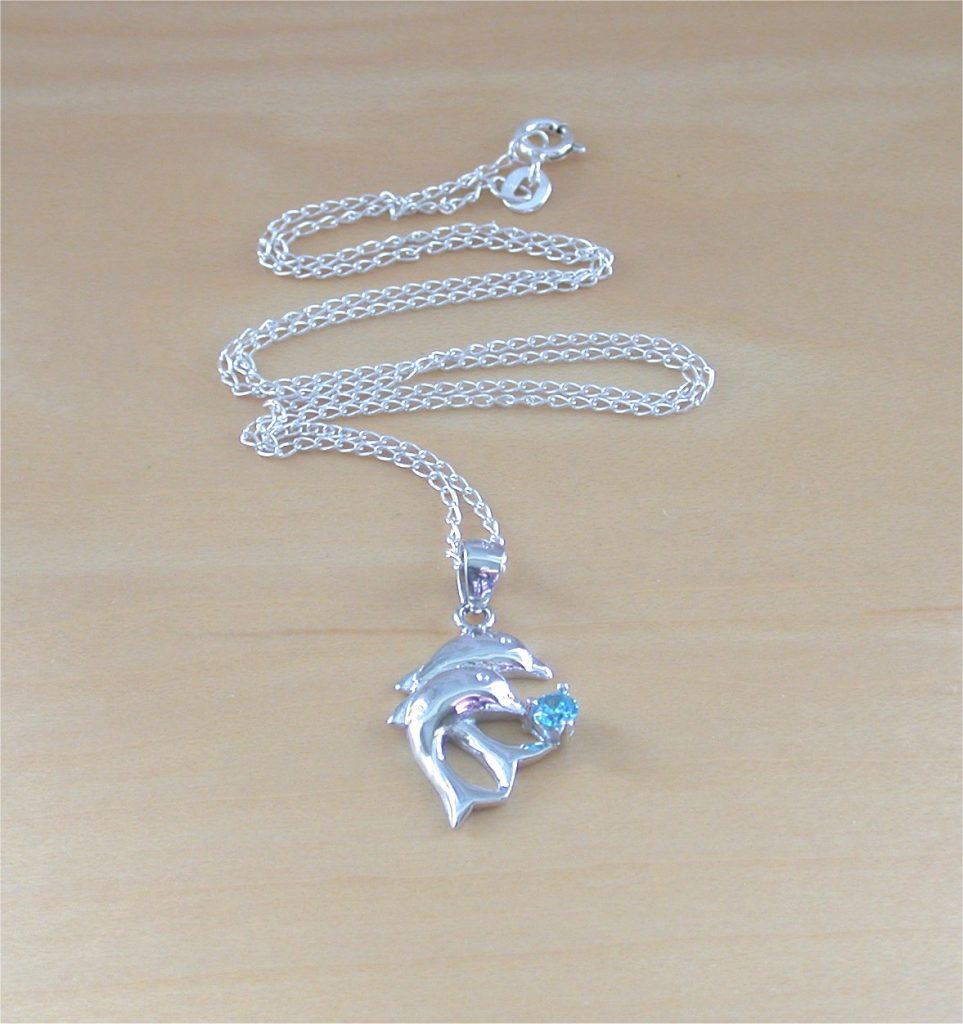 Sterling Silver Cz Dolphin Pendant & Chain | Dolphin Necklace UK
