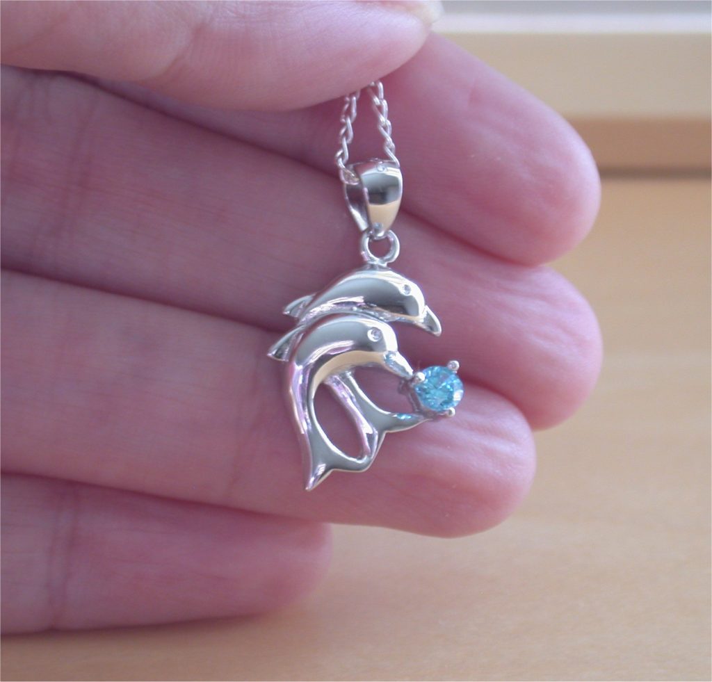 Sterling Silver Cz Dolphin Pendant & Chain | Dolphin Necklace UK