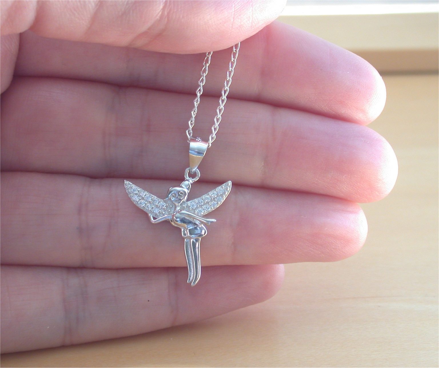 Sterling Silver Cz Fairy Pendant & Chain | Silver Fairy Necklace|UK