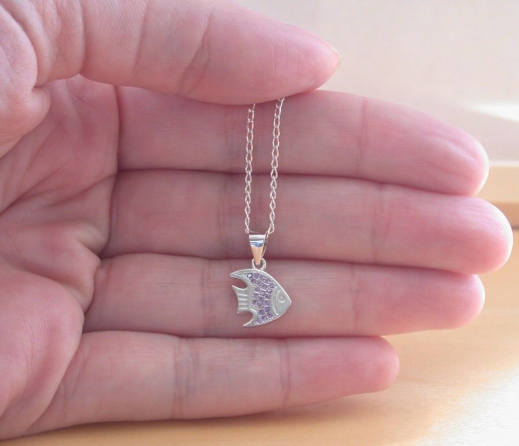 Sterling Silver Cz Fish Pendant & Chain | Silver Fish Necklace|UK
