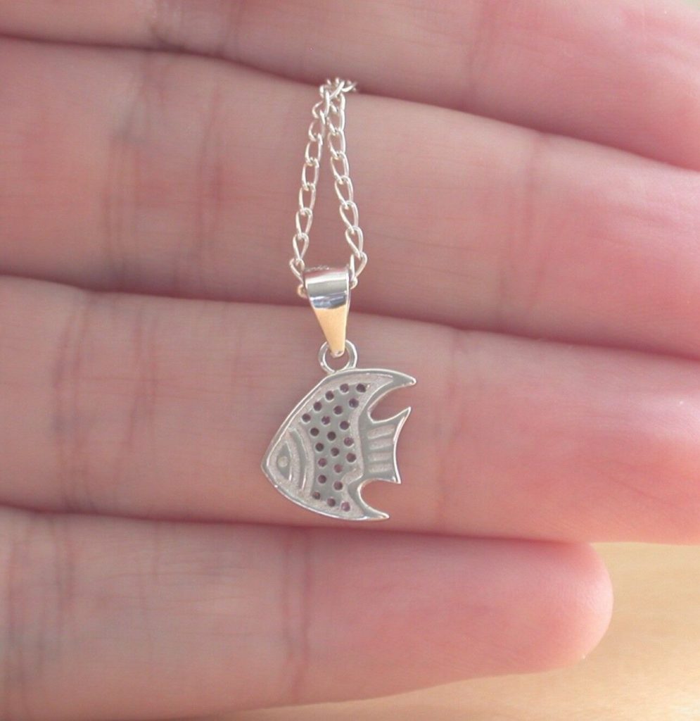 Sterling Silver Cz Fish Pendant & Chain | Silver Fish Necklace|UK