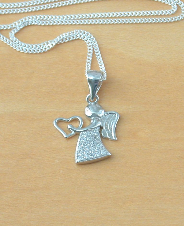 Sterling Silver Angel With Harp Pendant & Chain | Angel Necklace