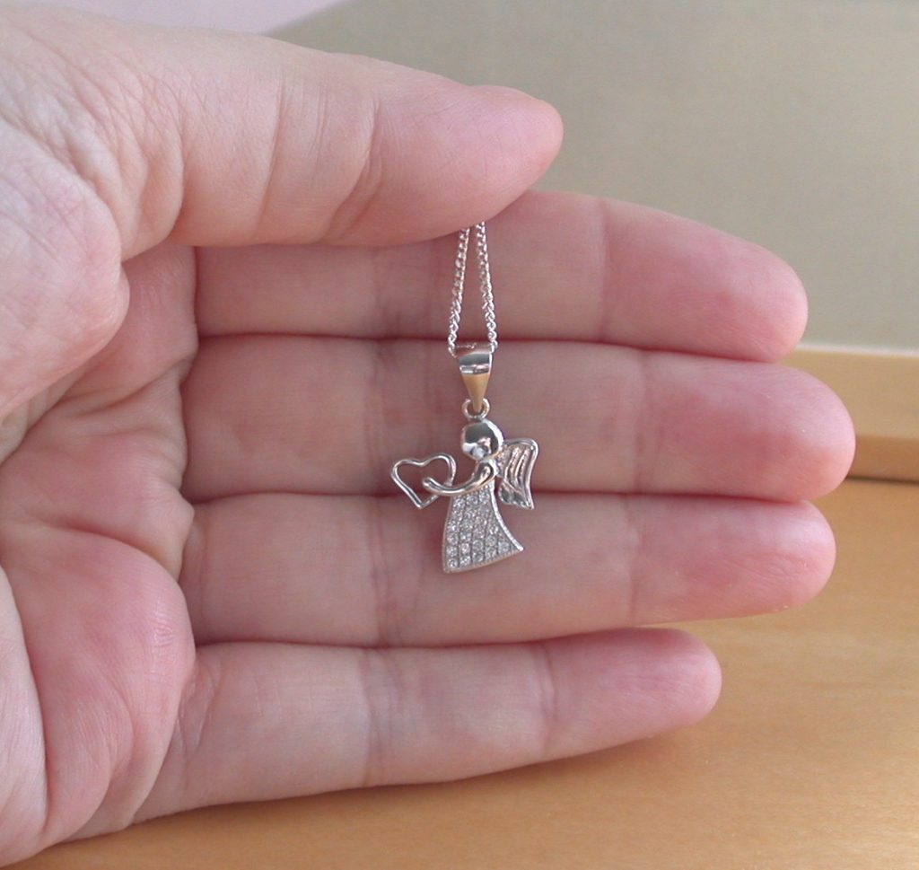 Sterling Silver Angel With Harp Pendant & Chain | Angel Necklace