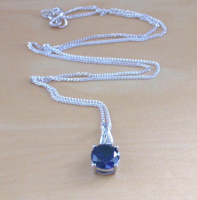 Sterling Silver Sapphire Pendant & Chain | Sapphire Necklace | UK