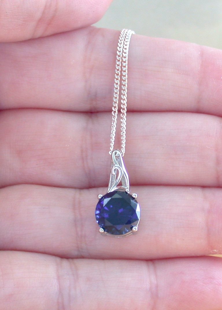 Sterling Silver Sapphire Pendant & Chain | Sapphire Necklace | UK
