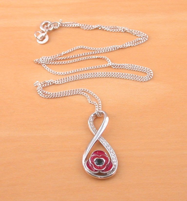 Sterling Silver Poppy Necklace and Earrings | Remembrance Day
